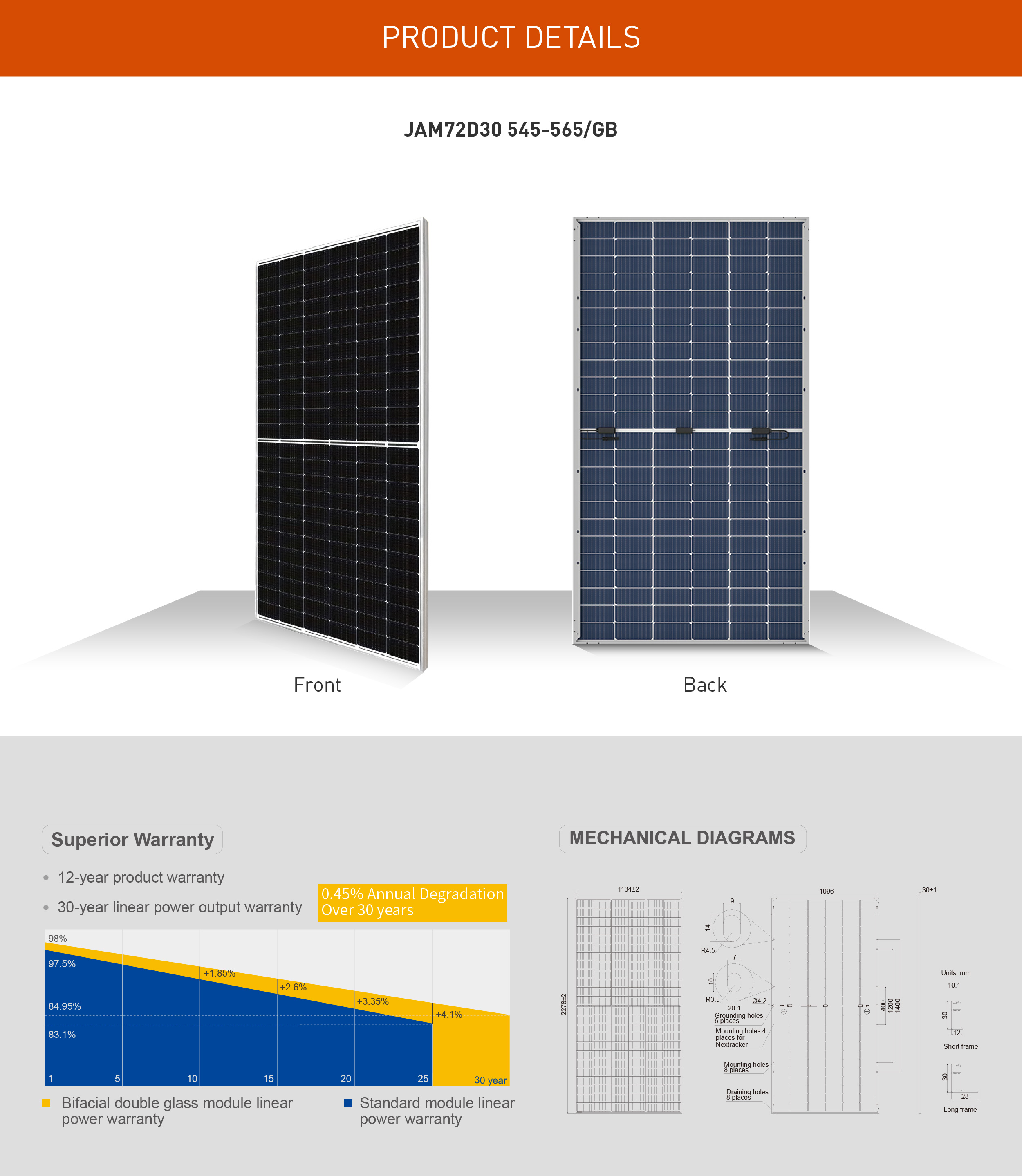 JA Solar Bifacial Solar Panel 530W 535W 540W 545W 550W Double Glass ...